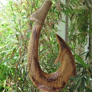 Hawaii Hand Made Wall Decor Plaques Solid Wood Polynesian Fish Hook ...