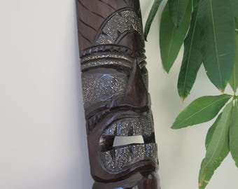 Hawaiian Hand Made Carved Wooden 12" Tiki Mask Wall Decor Hanging Tiki ...