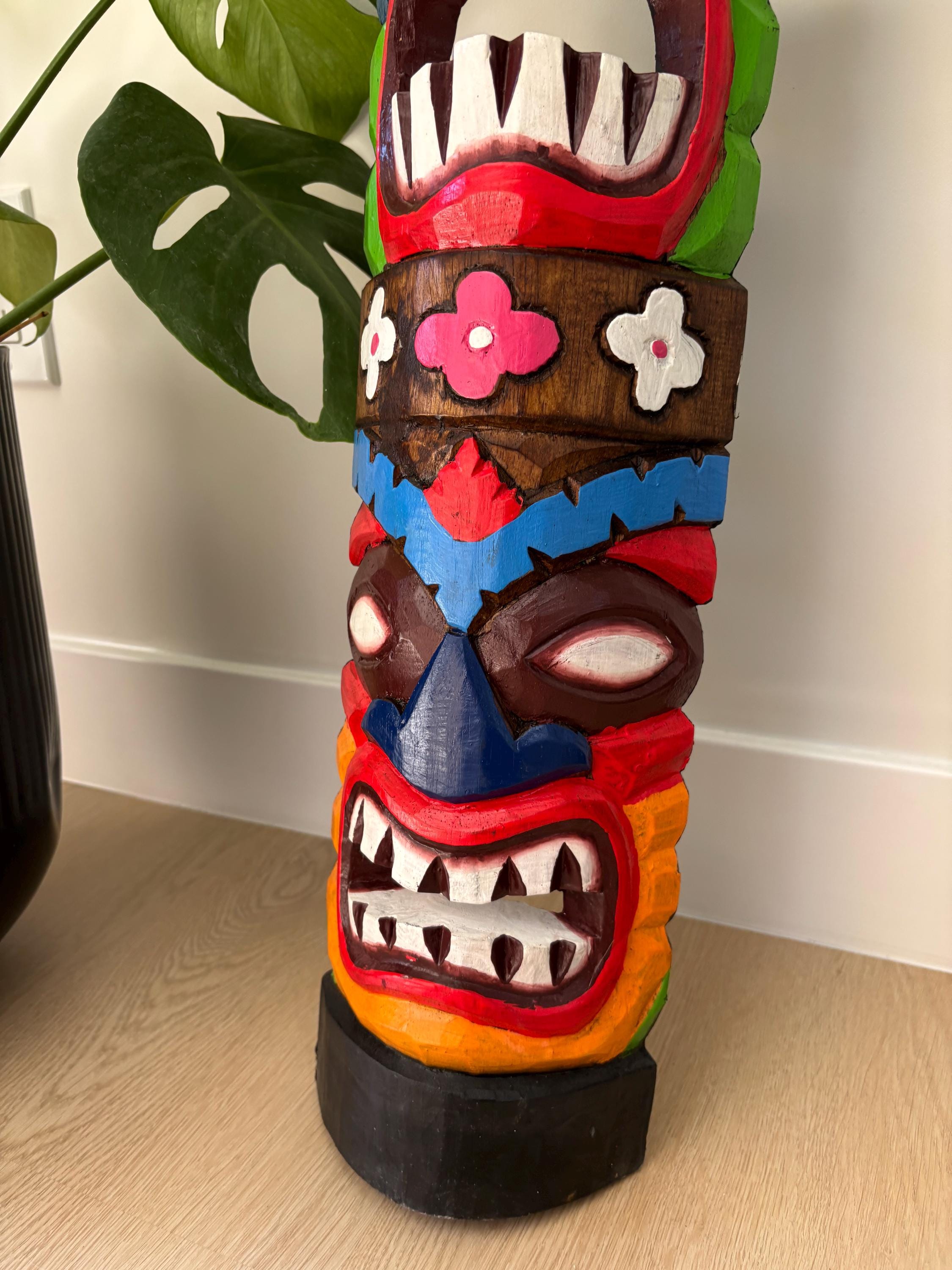 Hawaiian Islands Hand Made Carved Wooden 39" Painted Tiki Mask Wall ...