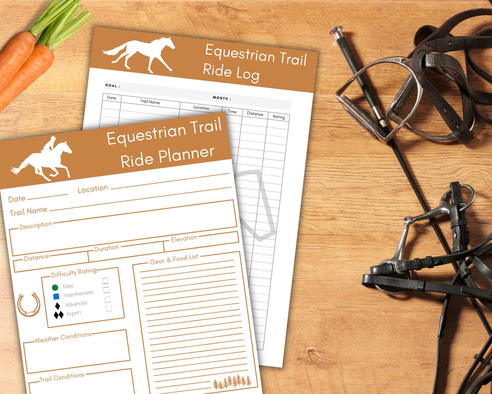 Printable Equestrian Trail Ride Planner and Log Insert Pack, Horse ...