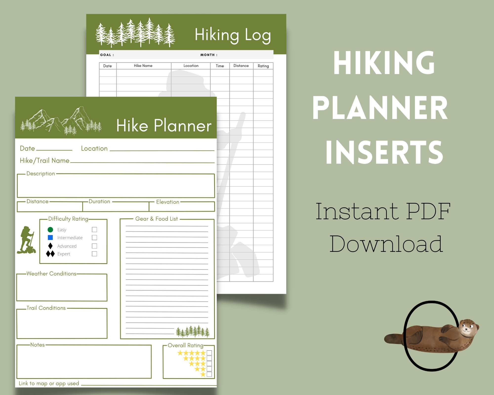 Printable Hike Planner and Log Insert Pack, Hiking Planner, Hiking Log, Hike Planner Insert ...