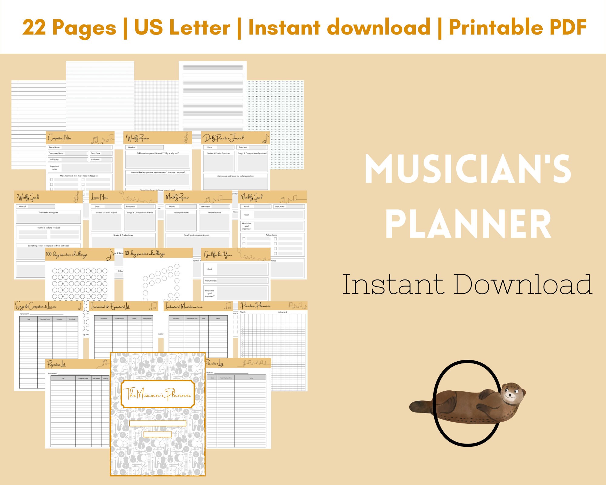 The Musician's Planner Orange Printable Music Practice Planner Music ...