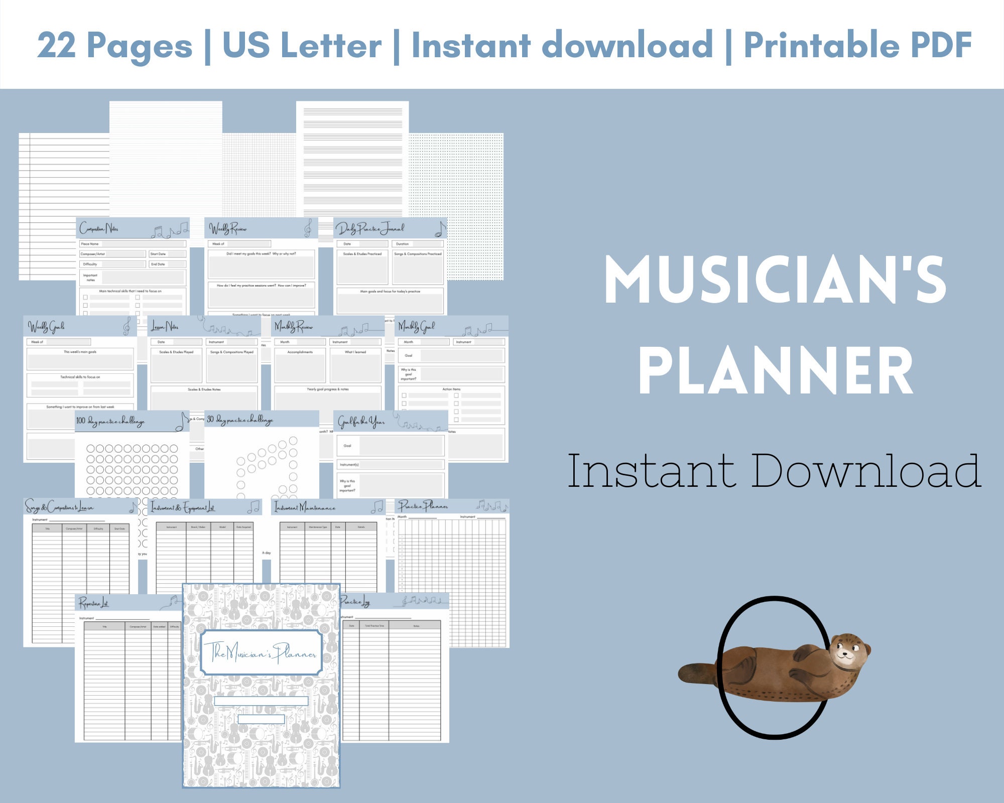 The Musician's Planner - Blue - Printable - Music Practice Planner ...