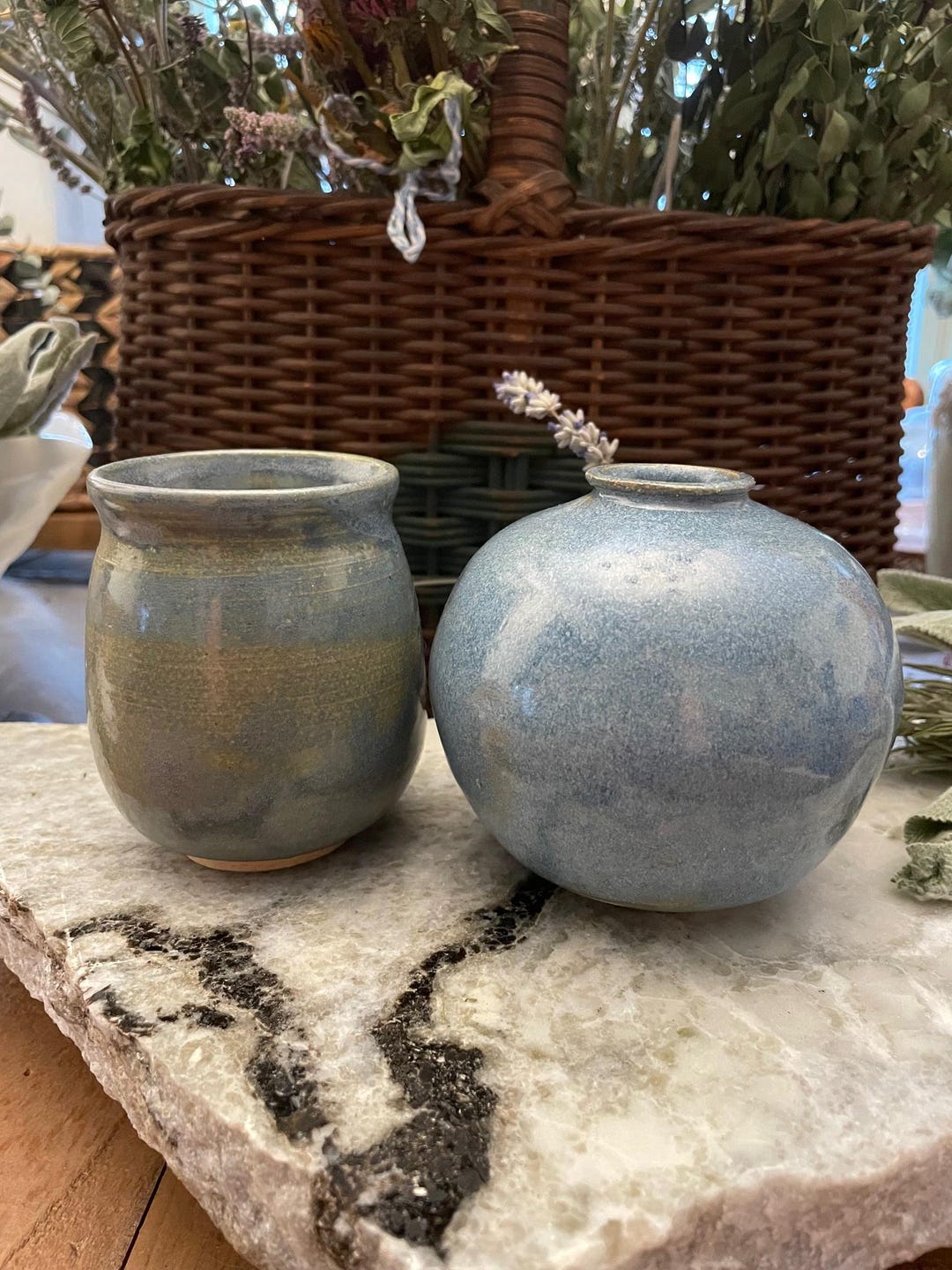 Vintage Set of Studio Pottery Bud Vase and Cup Signed Ally | Blue ...