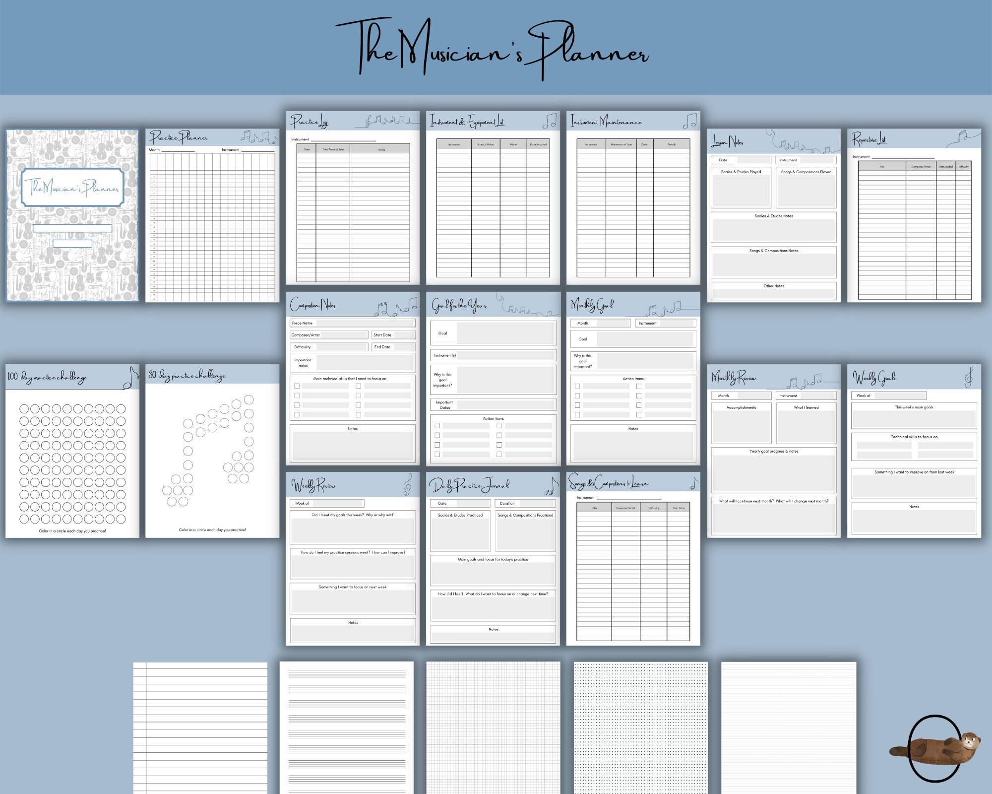 The Musician's Planner Blue Printable Music Practice Planner Music ...