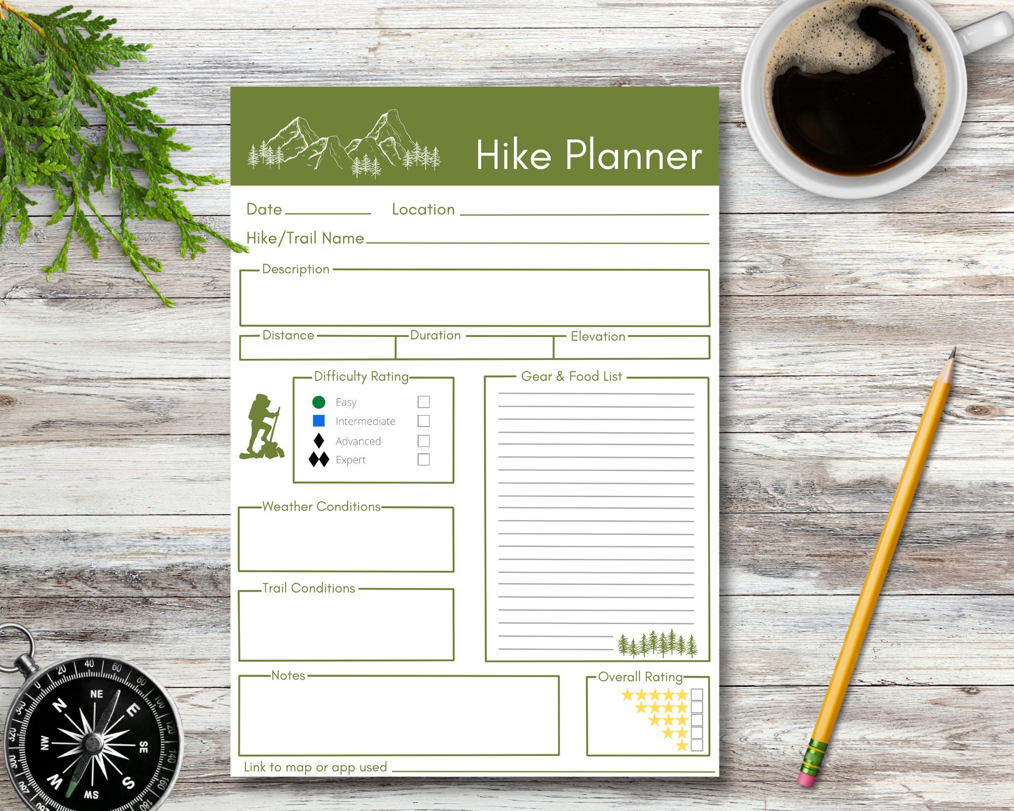 Printable Hike Planner and Log Insert Pack, Hiking Planner, Hiking Log ...