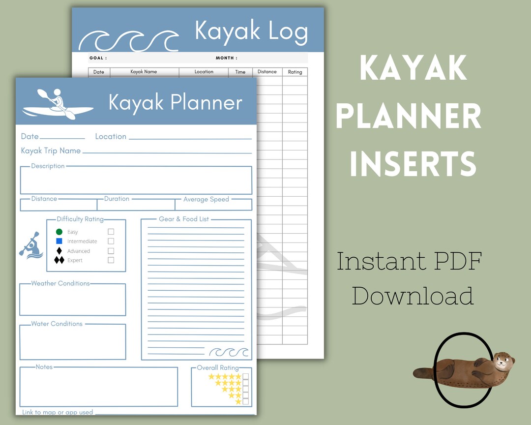 Printable Kayak Planner & Log Insert Pack Kayak Planner - Etsy