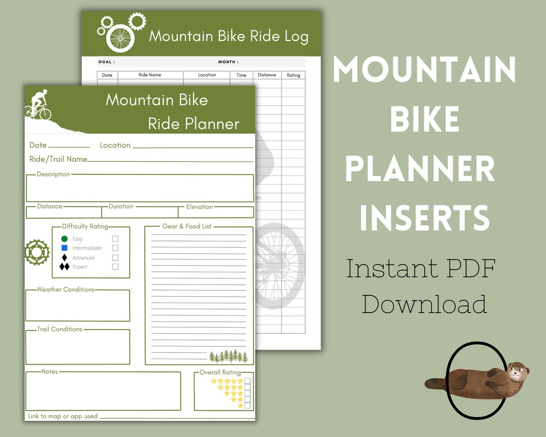 Printable Mountain Bike Ride Planner & Log Insert Pack, Mountain Bike ...