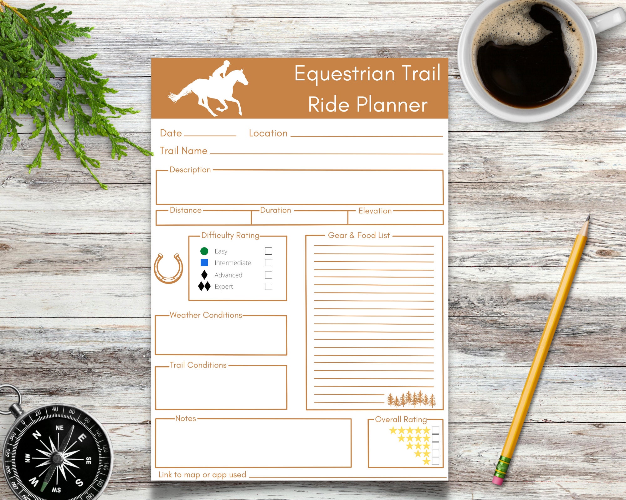 Printable Equestrian Trail Ride Planner and Log Insert Pack, Horse ...