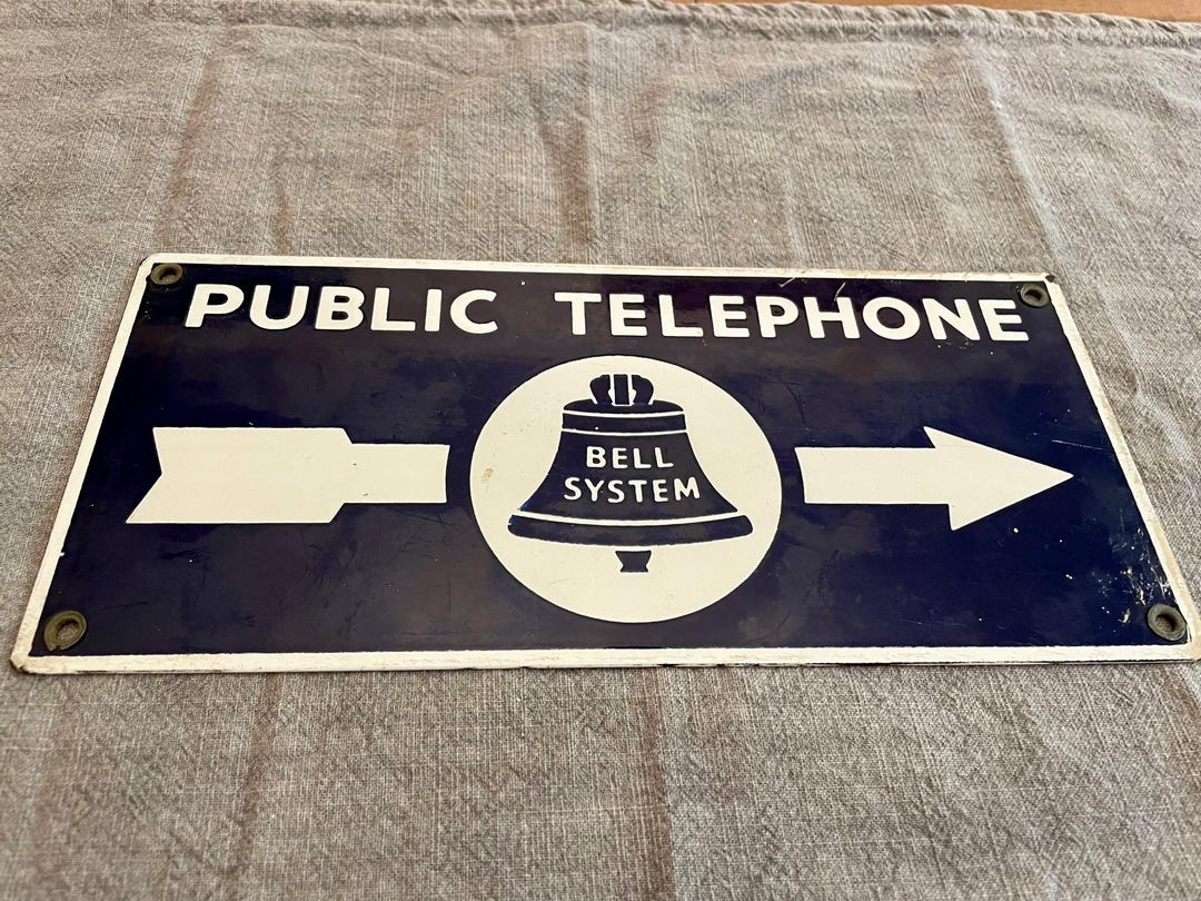 Rare Vintage Bell System Public Telephone Two Sided Porcelain Sign ...