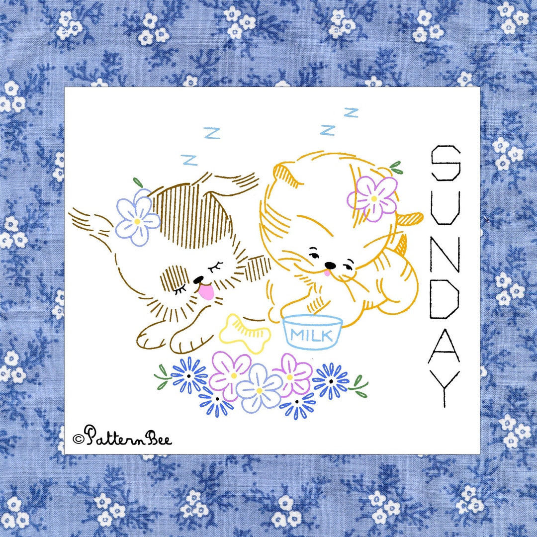 KITTY & PUP PALS: Vintage Embroidery Patterns Reprinted as Hot Iron ...