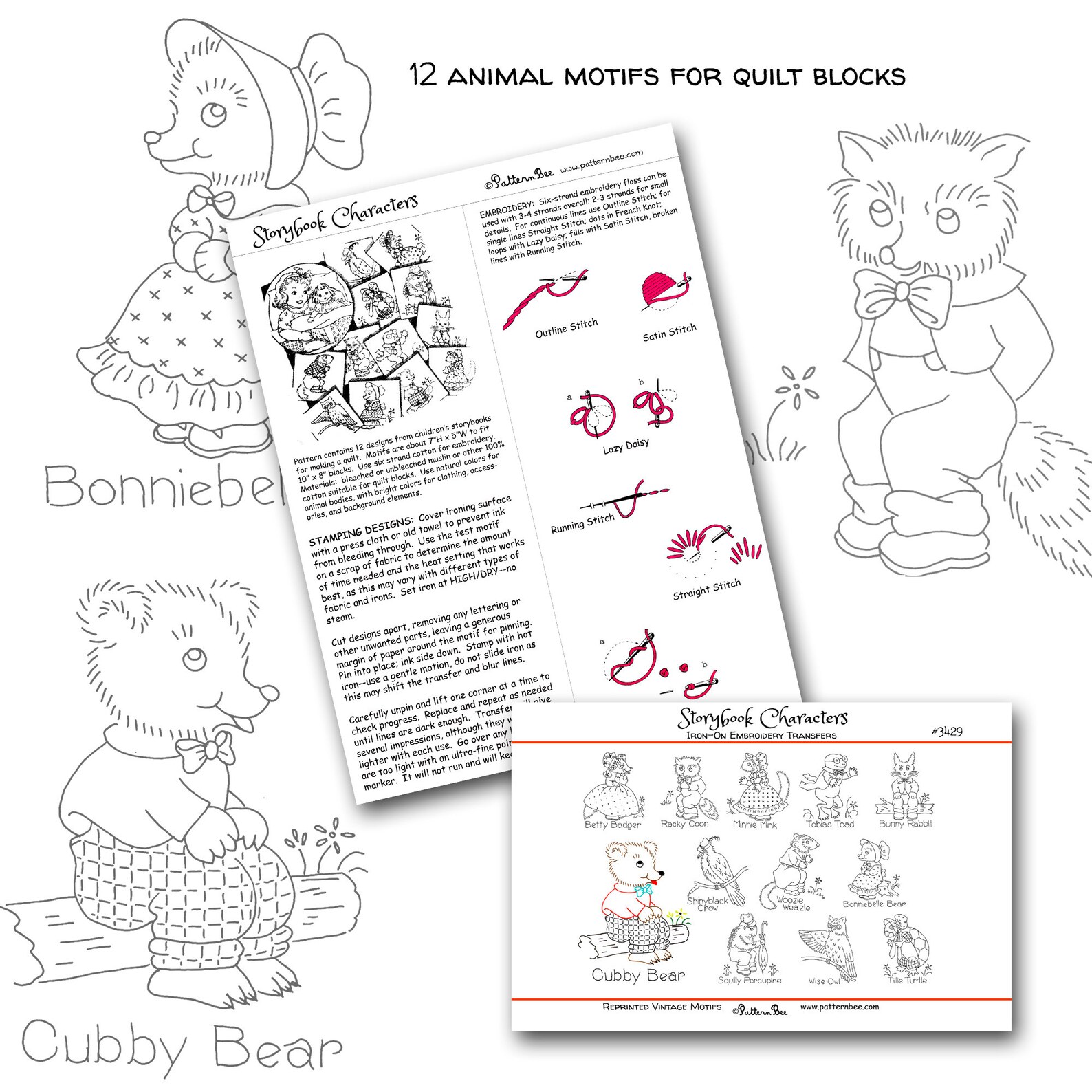 CUBBY BEAR & FRIENDS Storybook Characters Vintage Embroidery Patterns ...