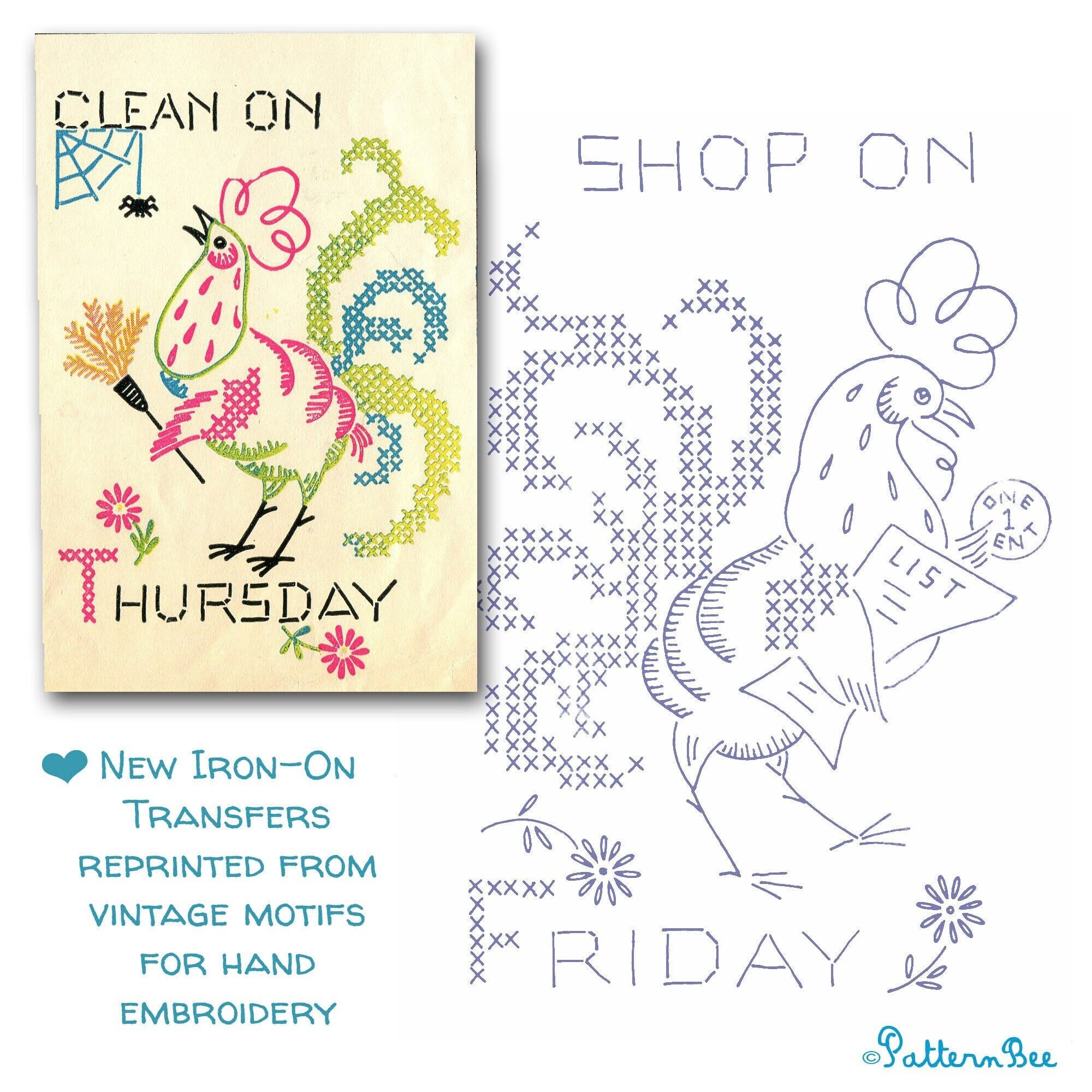 CROSS-STITCH ROOSTERS Vintage Embroidery Patterns Reprinted as Hot Iron ...