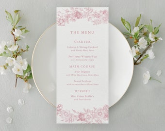 Printable Wedding Menu Template With Blue Roses, Wedding Menu Card With ...