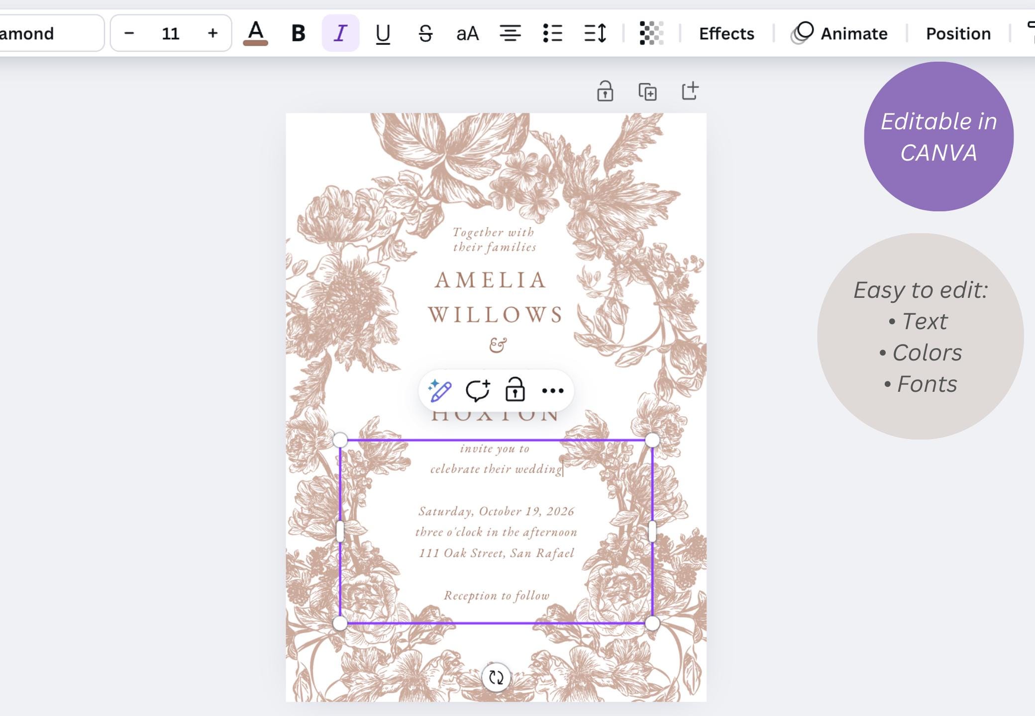 Floral Wedding Invitation Suite, Mocha Mousse Template (canva) - Etsy