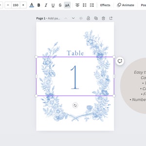 Table Number Blue Floral, Wedding Table Number Template, Floral Table ...