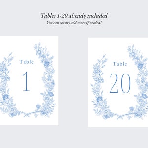 Table Number Blue Floral, Wedding Table Number Template, Floral Table ...