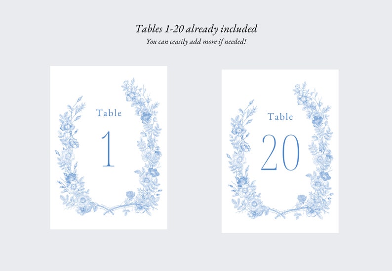 Table Number Blue Floral, Wedding Table Number Template, Floral Table ...
