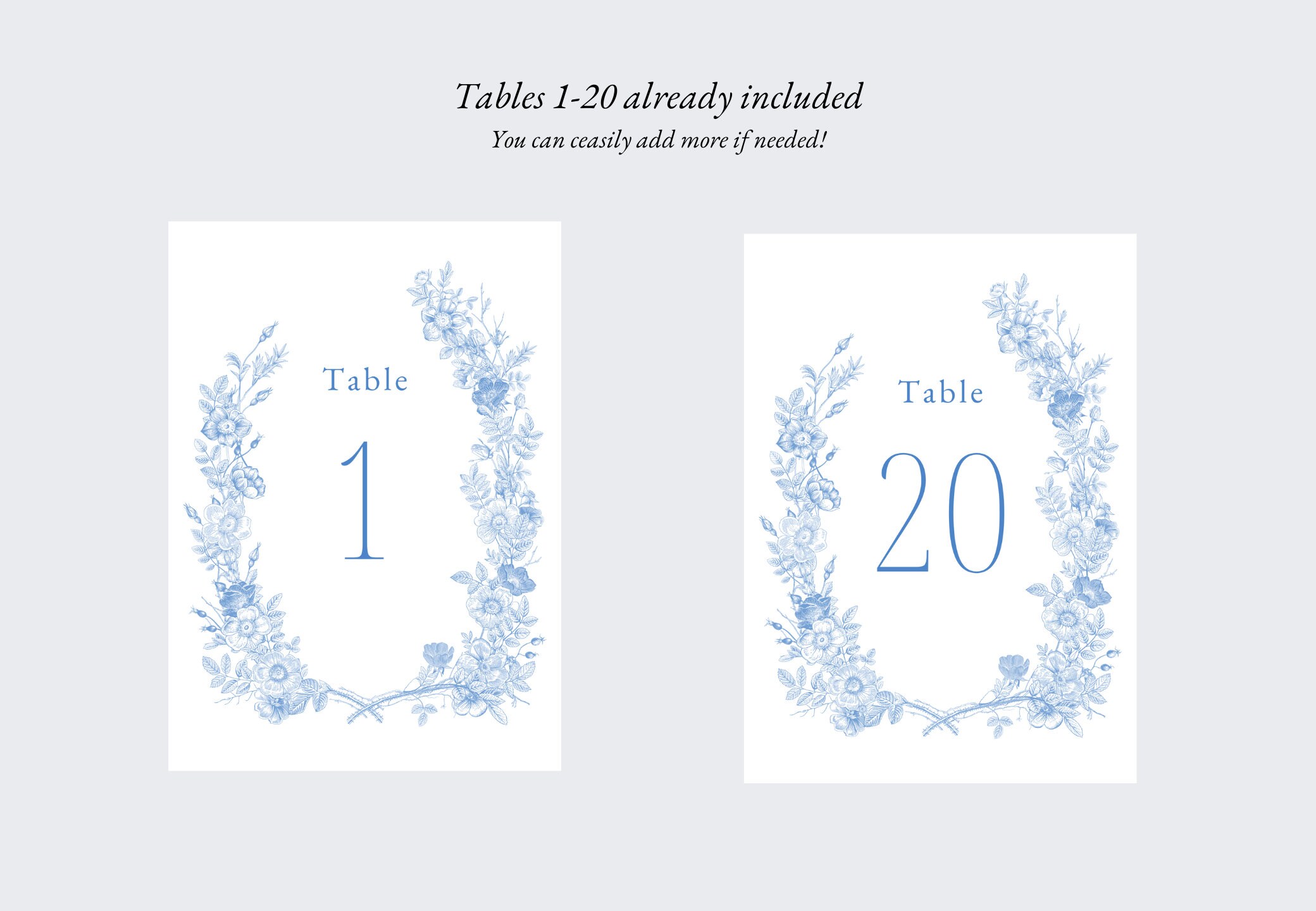 Table Number Blue Floral, Wedding Table Number Template, Floral Table ...