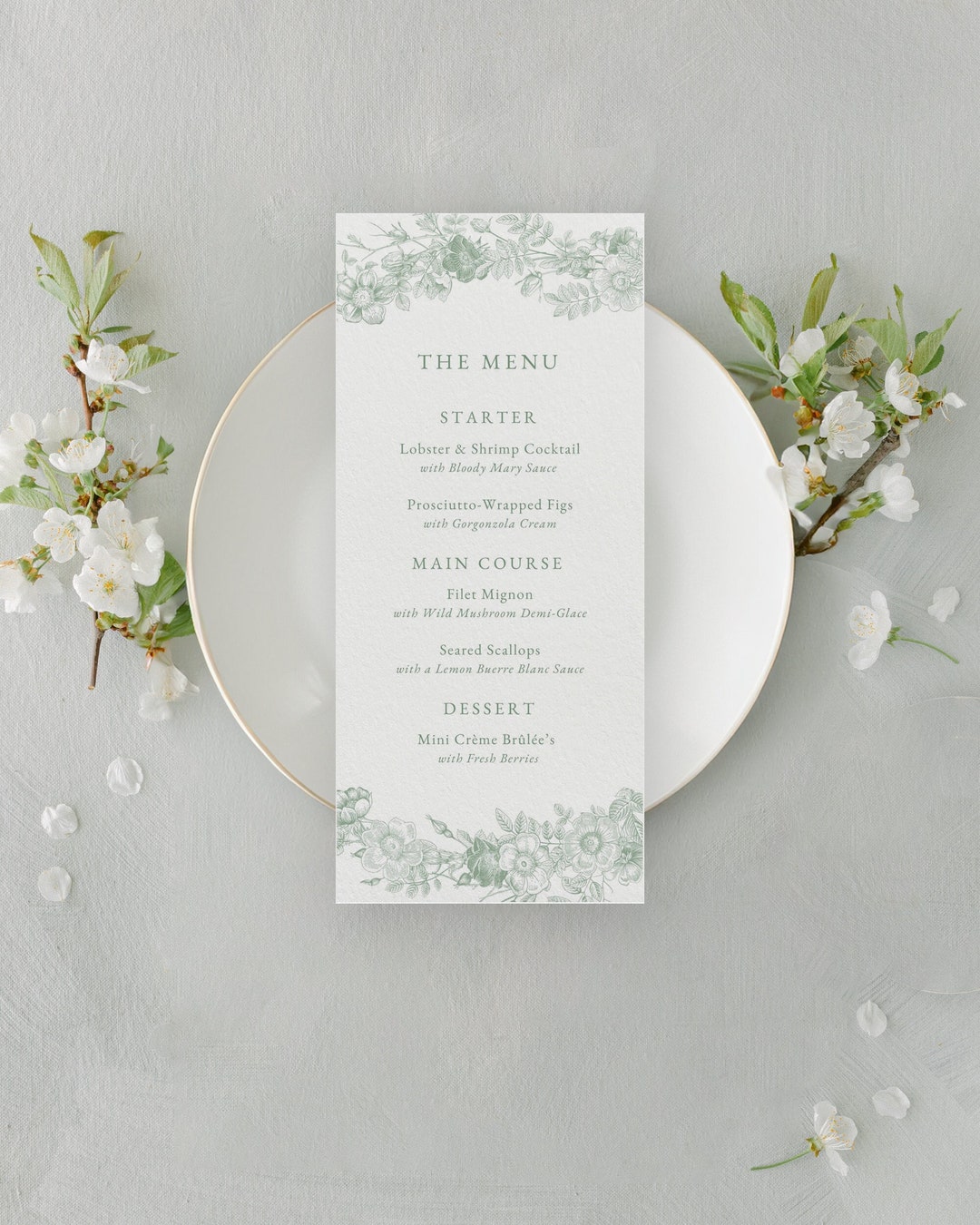 Wildflower Wedding Menu Template, Sage Green Floral Design (canva ...