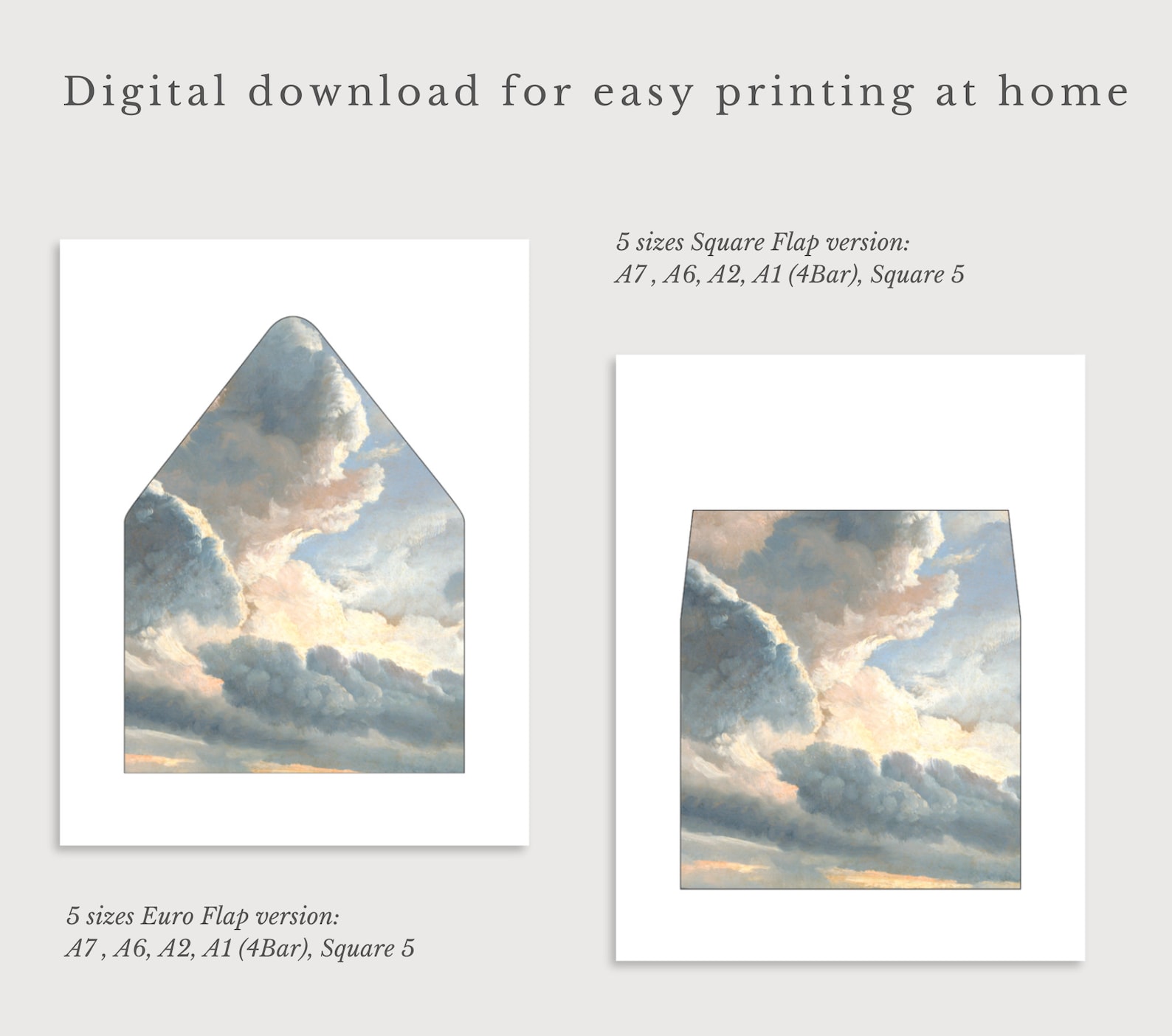 Envelope Liner Template Sky Cloud Printable, Fine Art, Vintage Wedding ...