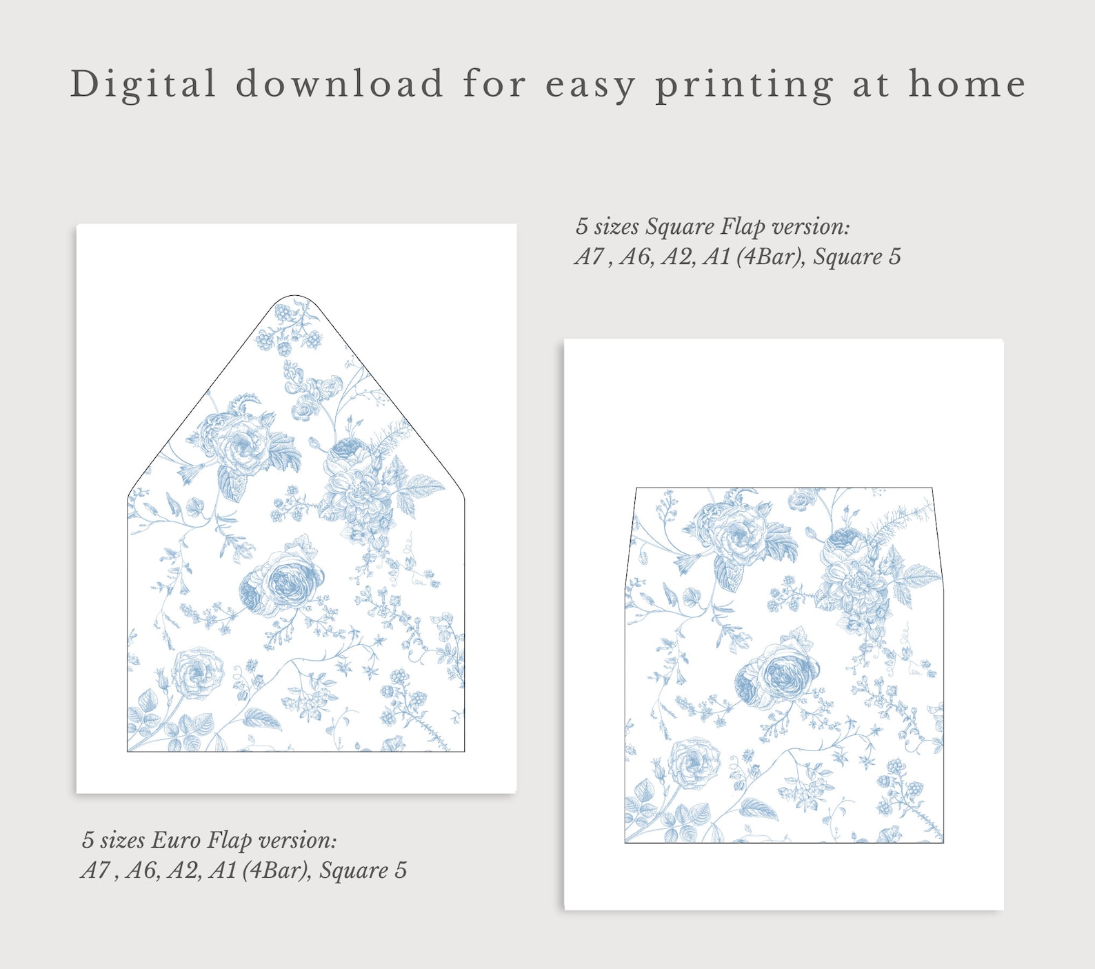 Blue Floral Toile De Jouy Envelope Liner Template (digital Download) - Etsy
