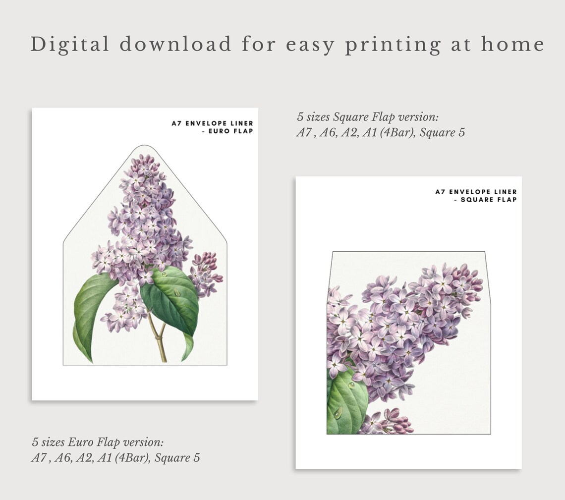 Printable Floral Envelope Liner Lilac Vintage Wedding Envelope, A7 Euro ...