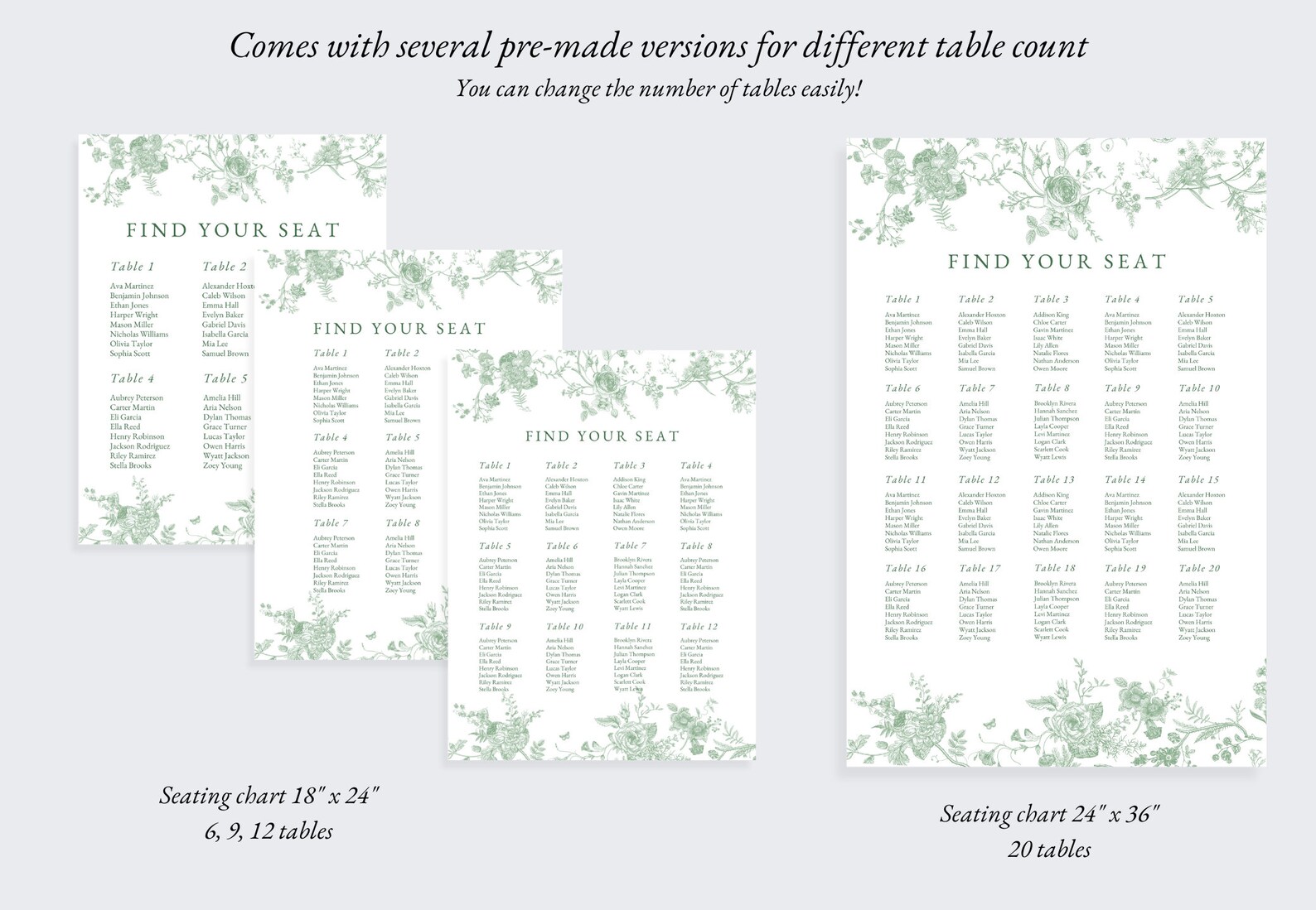 Sage Green Floral Wedding Seating Chart Template, Printable Wedding ...