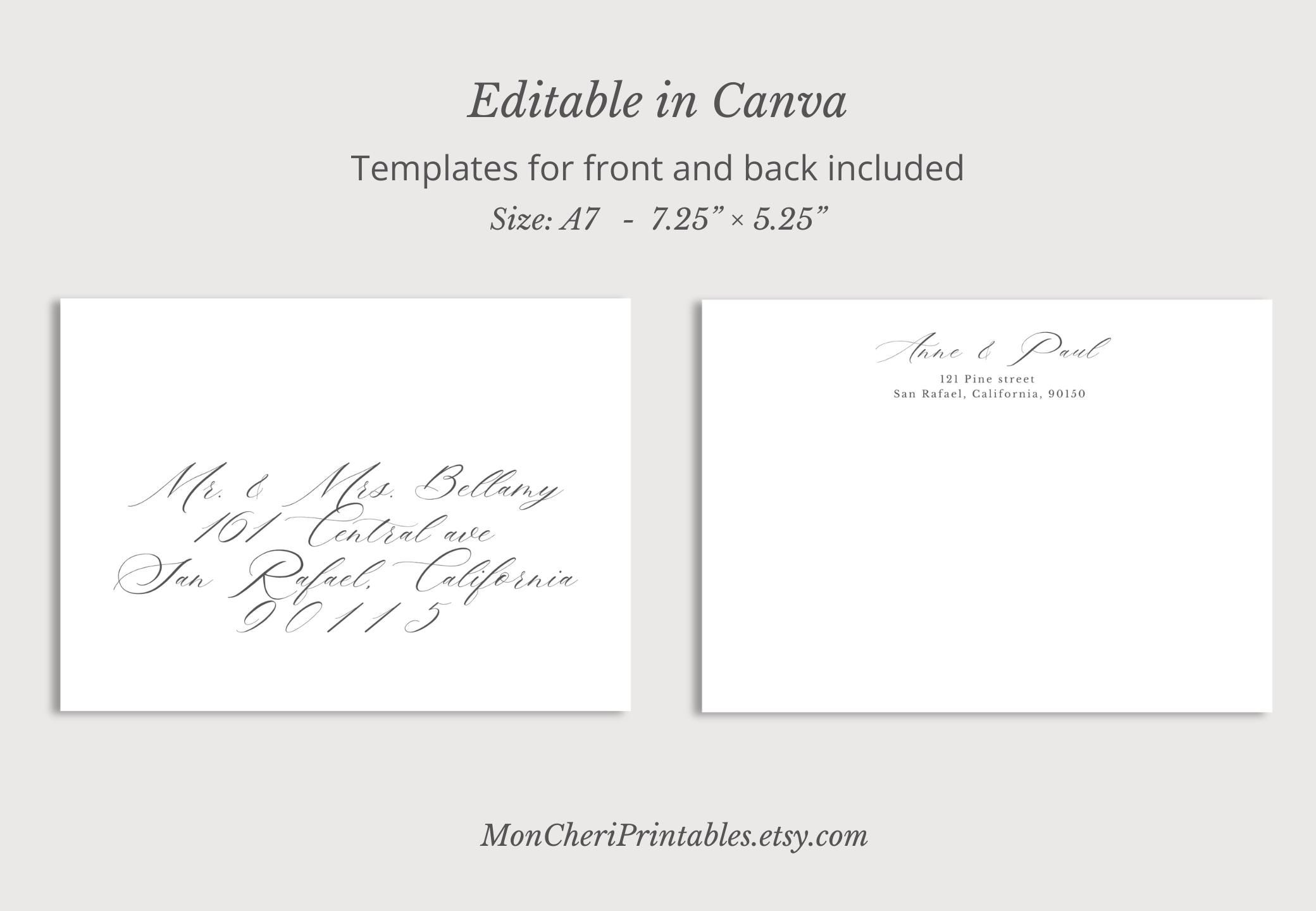 Calligraphy Envelope Template Wedding Invitation Editable in Canva ...
