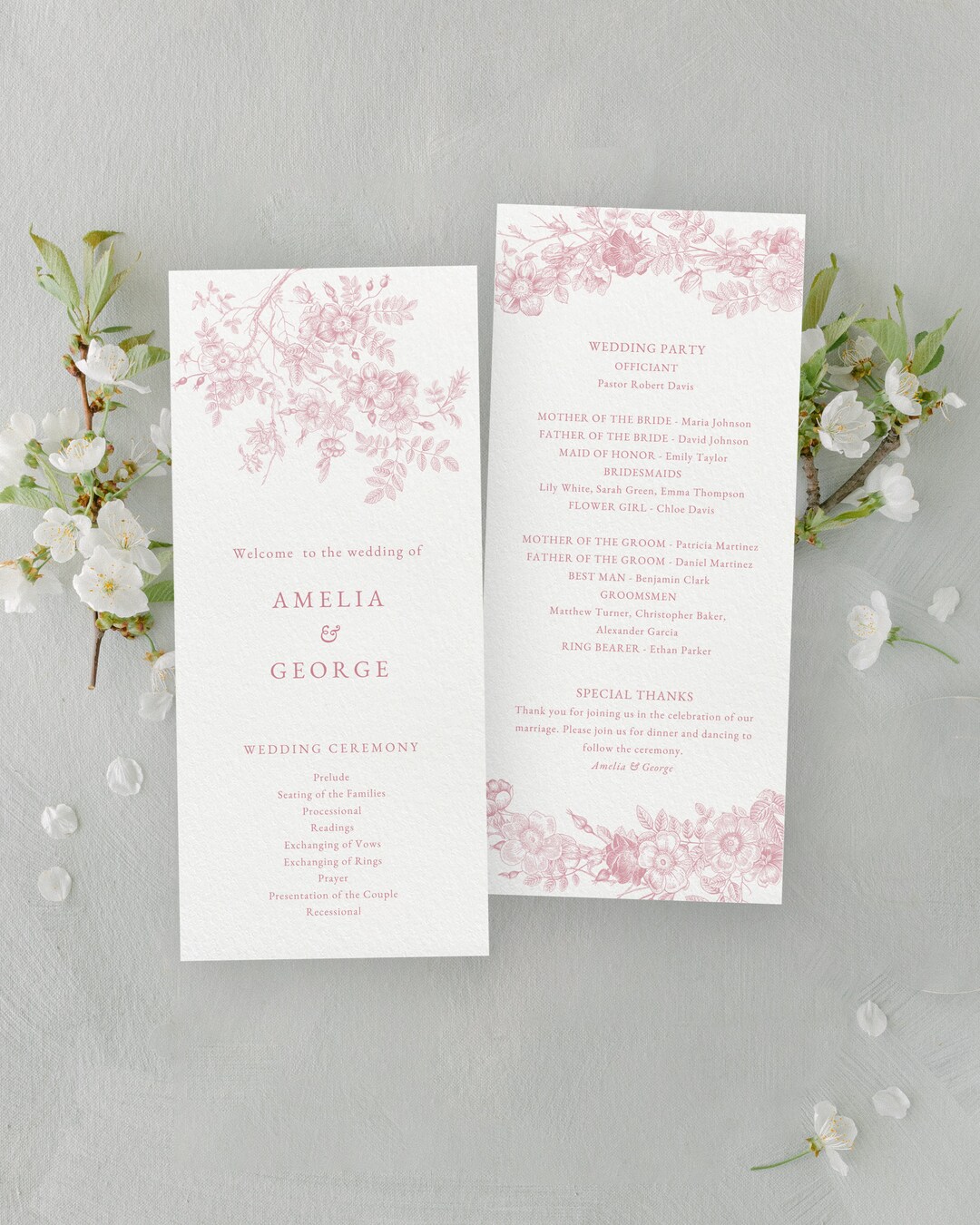 Pink Wedding Program Template With Roses Pattern, Floral Wedding ...