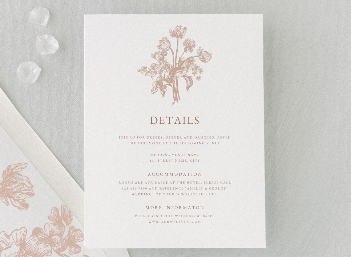Floral Wedding Invitation Suite, Mocha Mousse Template (canva) - Etsy