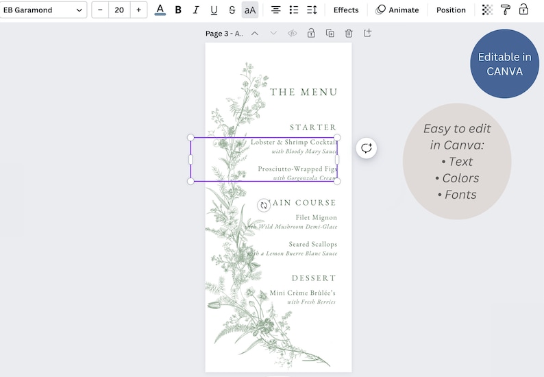 Sage Green Wedding Menu Template With Wildflowers, Floral Wedding Menu ...
