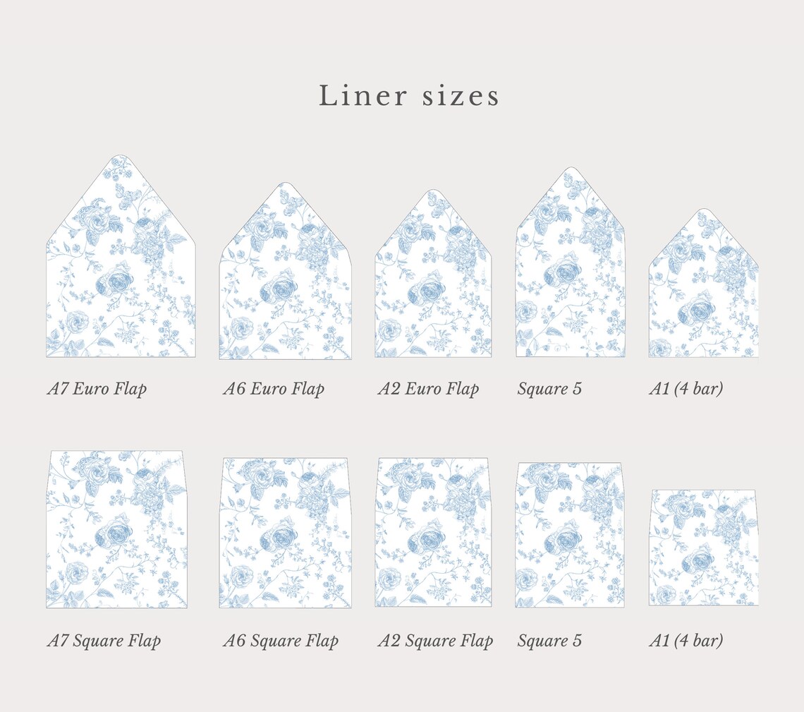 Blue Floral Toile De Jouy Envelope Liner Template (digital Download) - Etsy