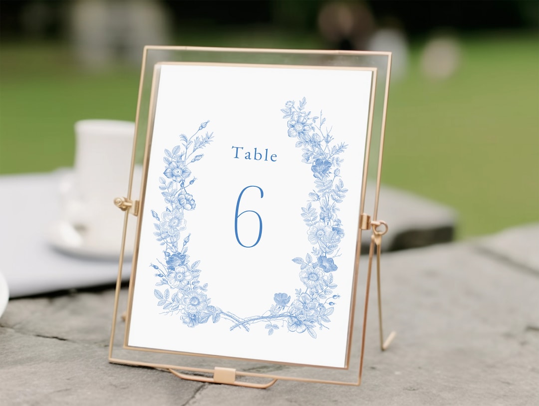 Table Number Blue Floral, Wedding Table Number Template, Floral Table ...