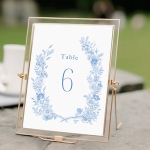 Table Number Blue Floral, Wedding Table Number Template, Floral Table ...