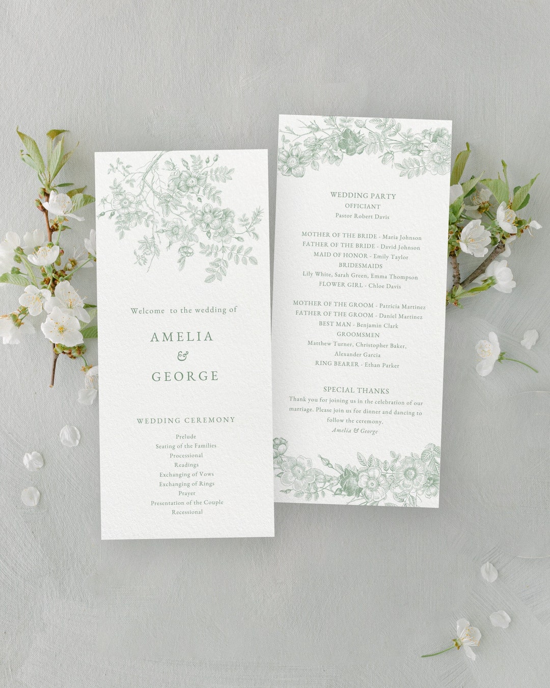 Wildflower Wedding Program Template, Sage Green Floral (canva Editable ...