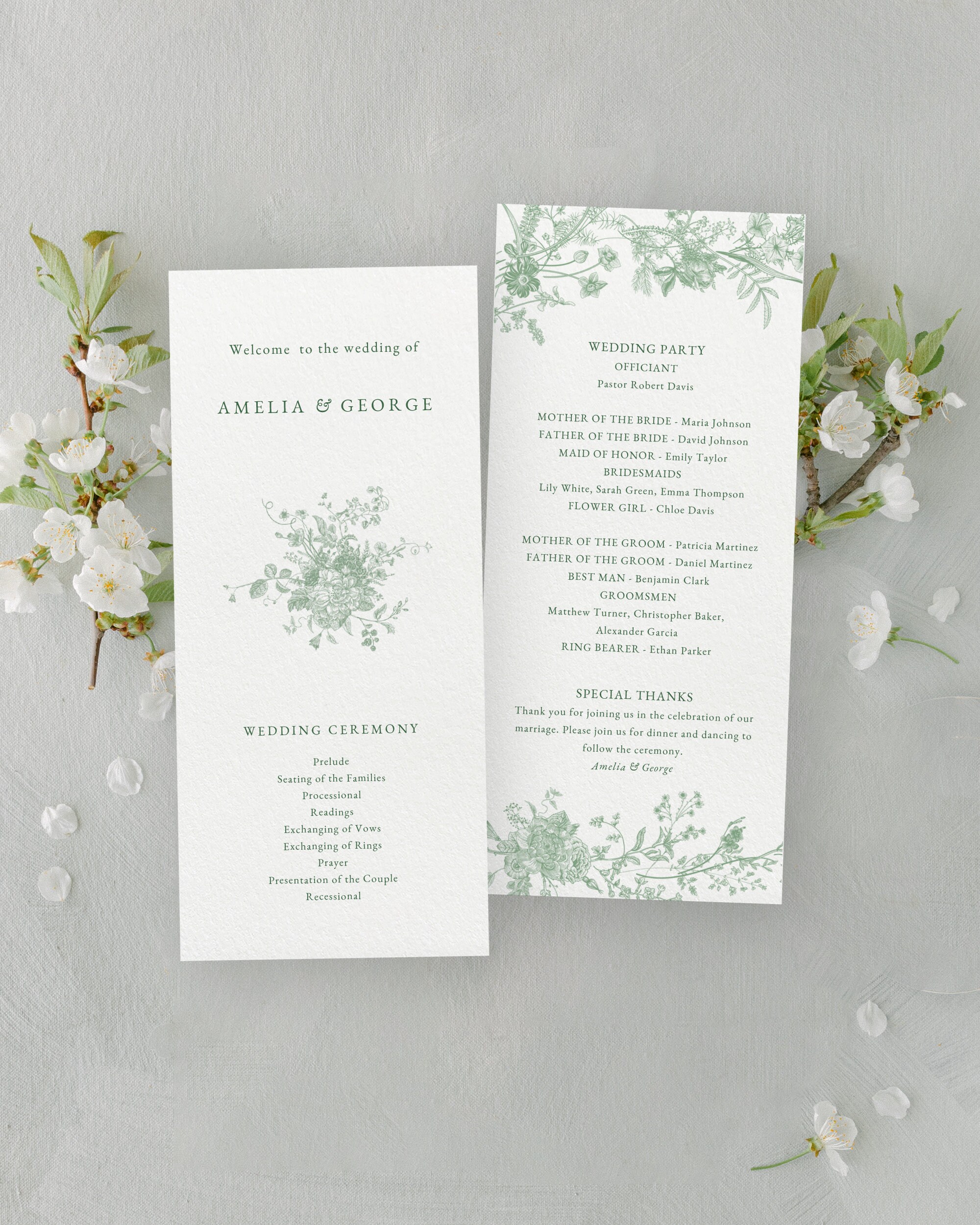 Sage Green Wedding Program Template With Wildflowers, Floral Wedding ...