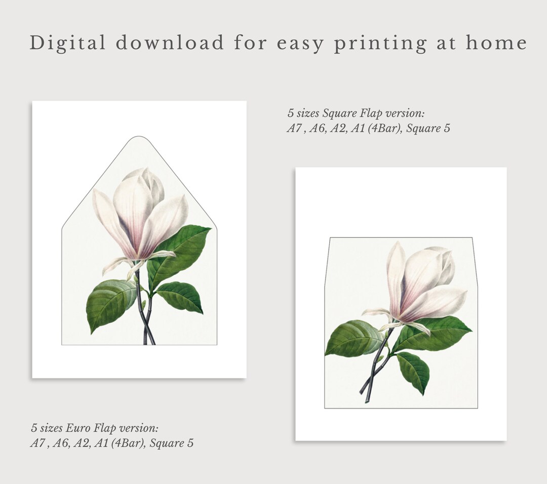 Printable Envelope Liner Template Magnolia Vintage Wedding Envelope, A7 ...