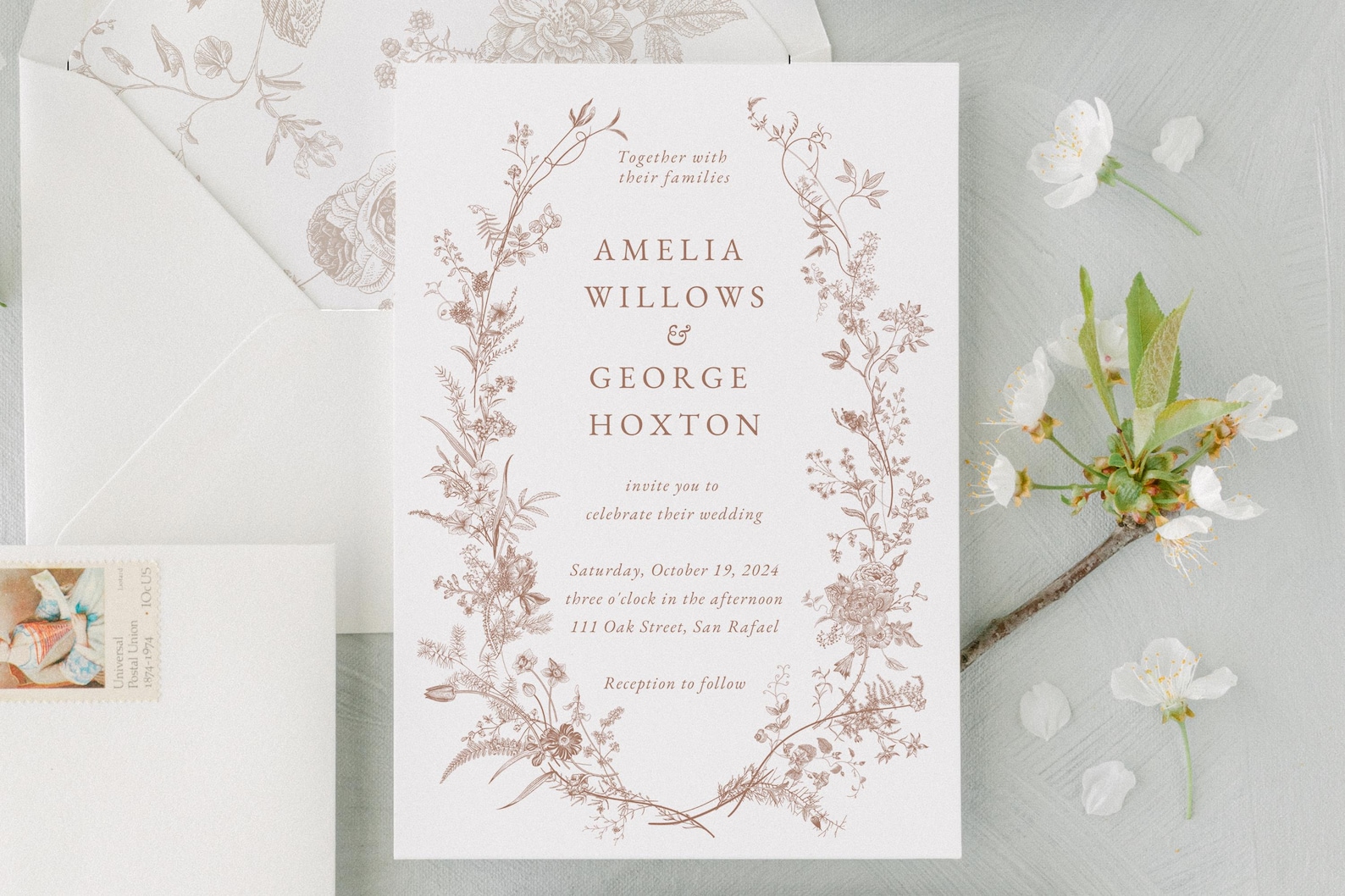 Mocha Mousse Wedding Invitation Suite, Floral RSVP Template (digital ...