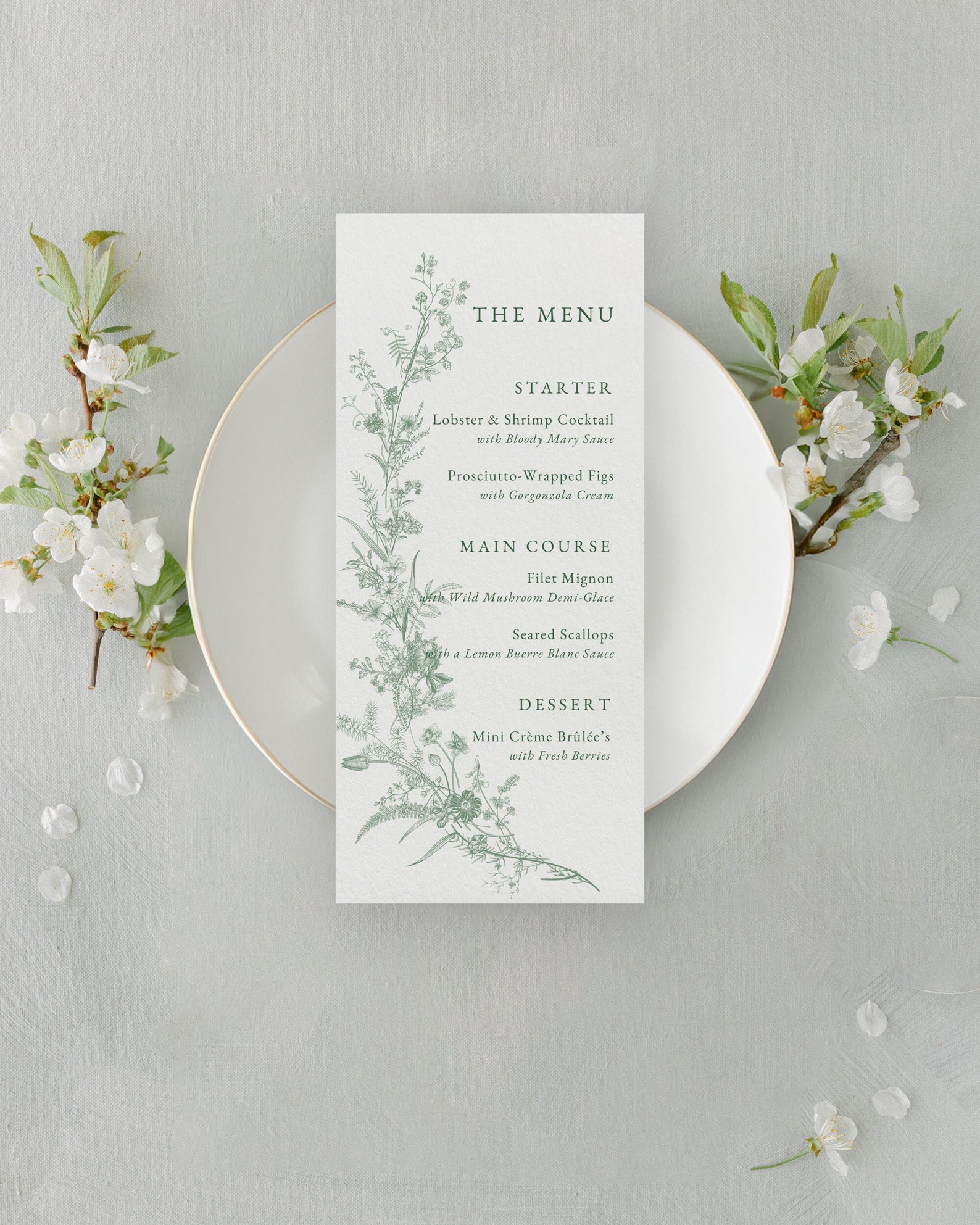 Wildflower Wedding Menu Template, Sage Green, Editable Canva (digital ...