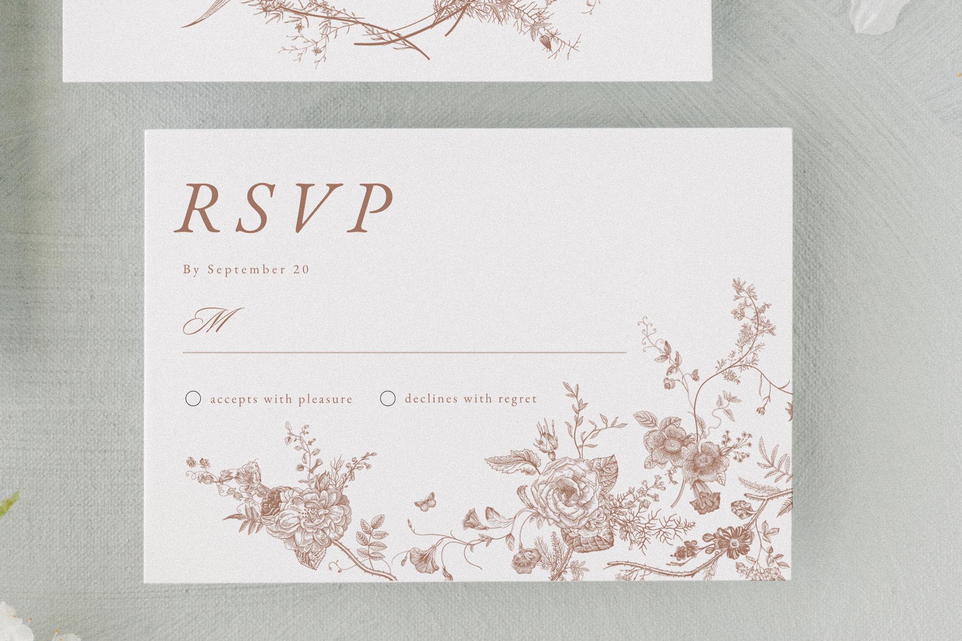 Mocha Mousse Wedding Invitation Suite, Floral RSVP Template (digital ...