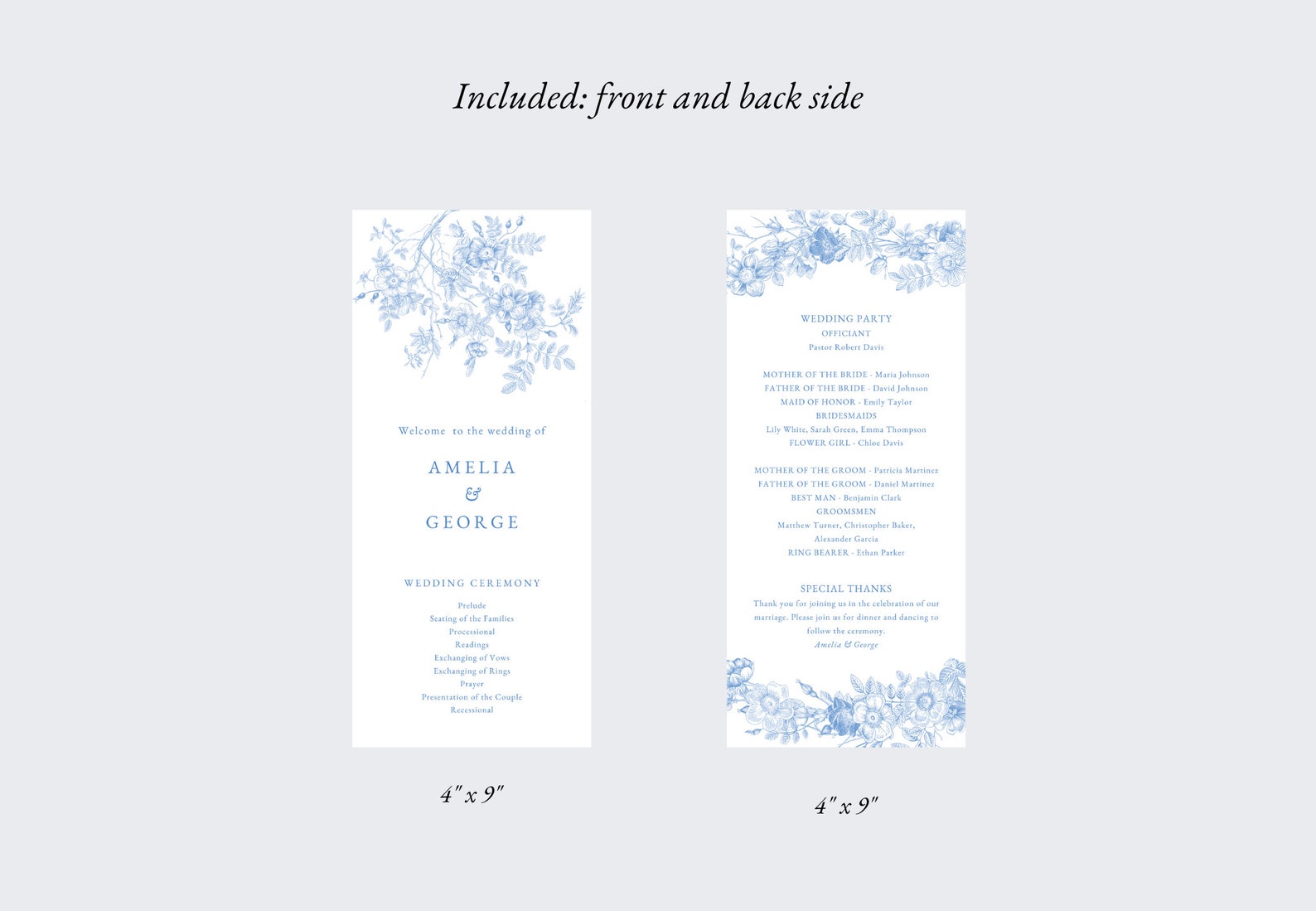 Wedding Program Template Blue With Roses Pattern, Floral Wedding ...