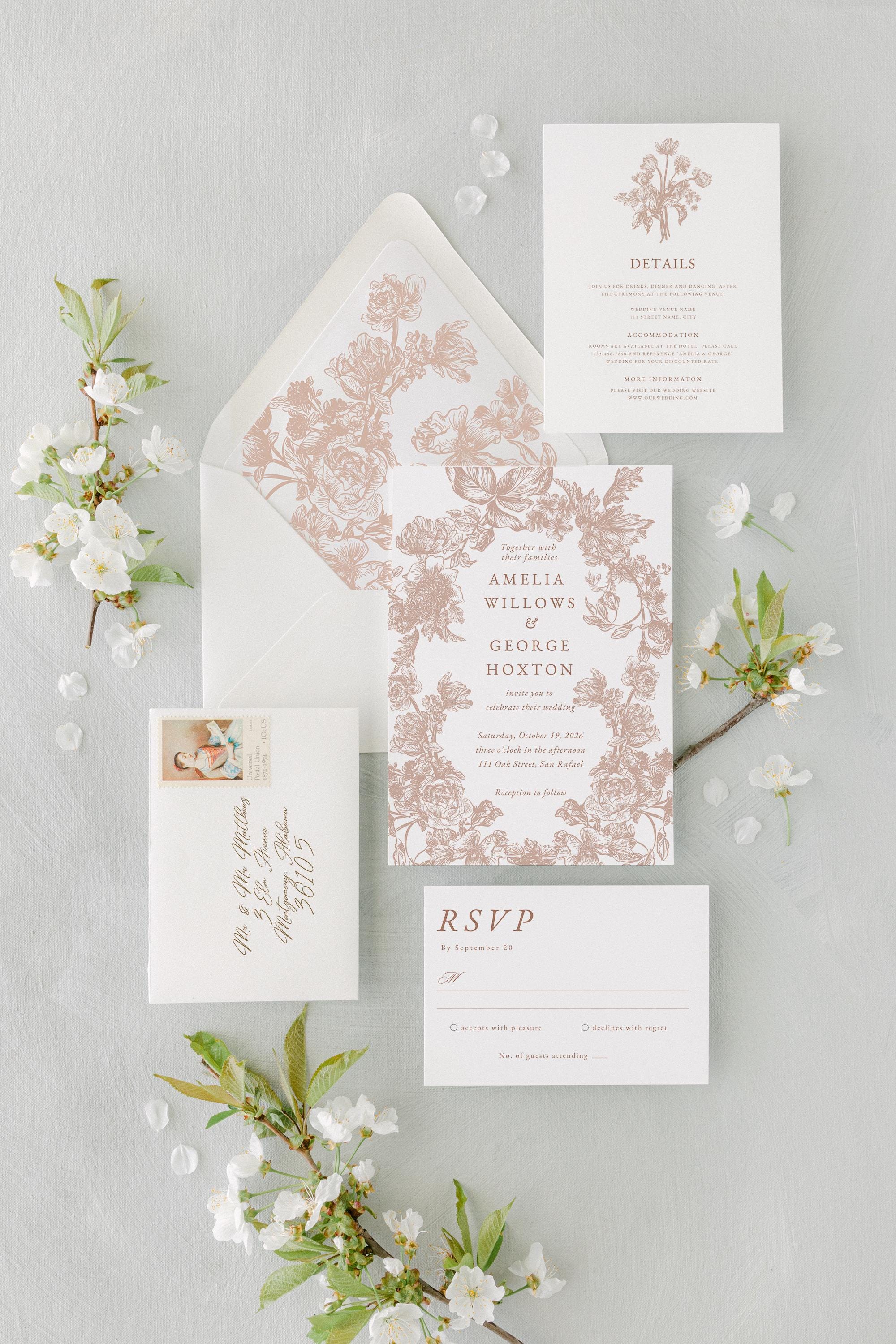 Floral Wedding Invitation Suite, Mocha Mousse Template (canva) - Etsy