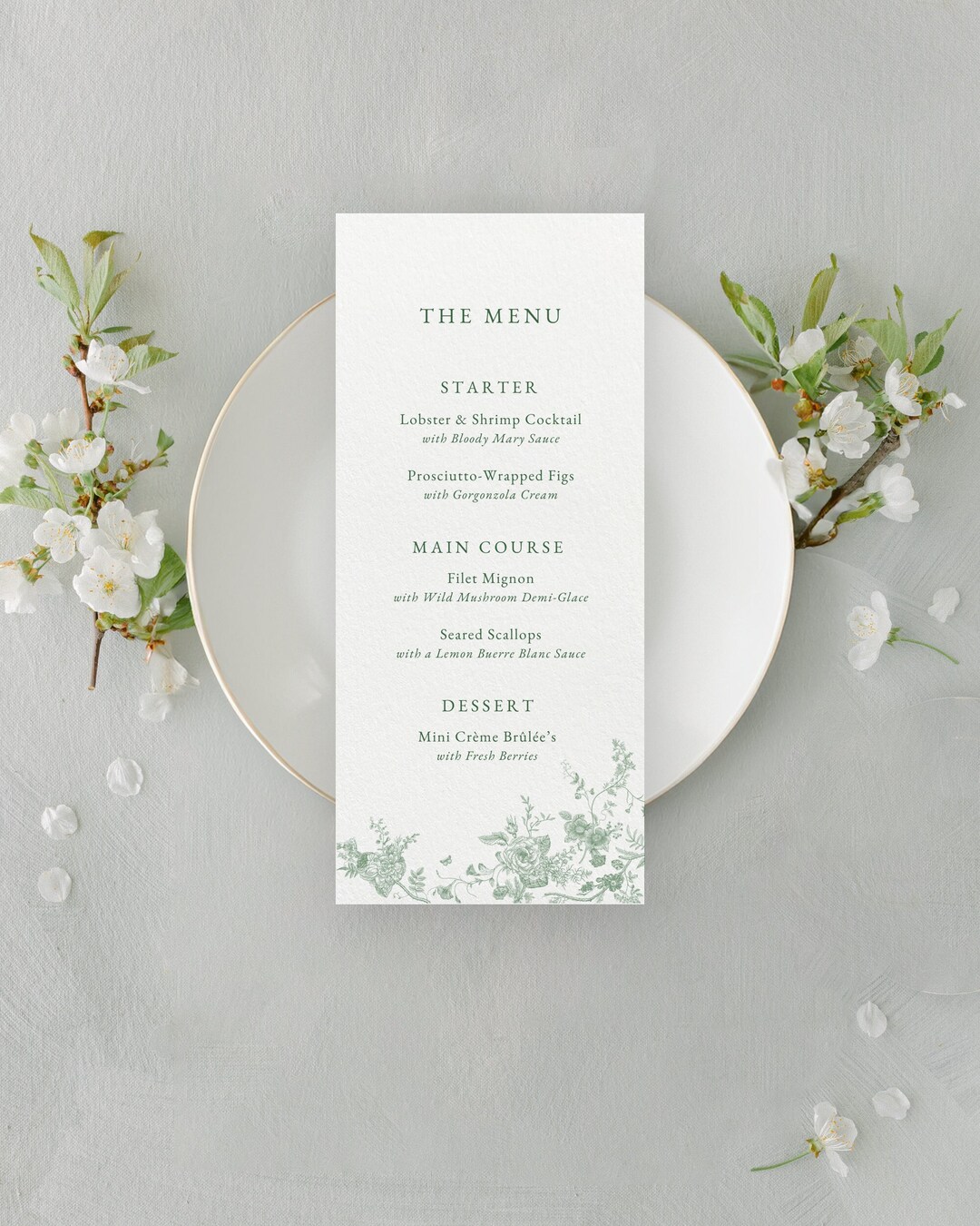 Sage Green Wedding Menu Template With Wildflowers, Floral Wedding Menu ...