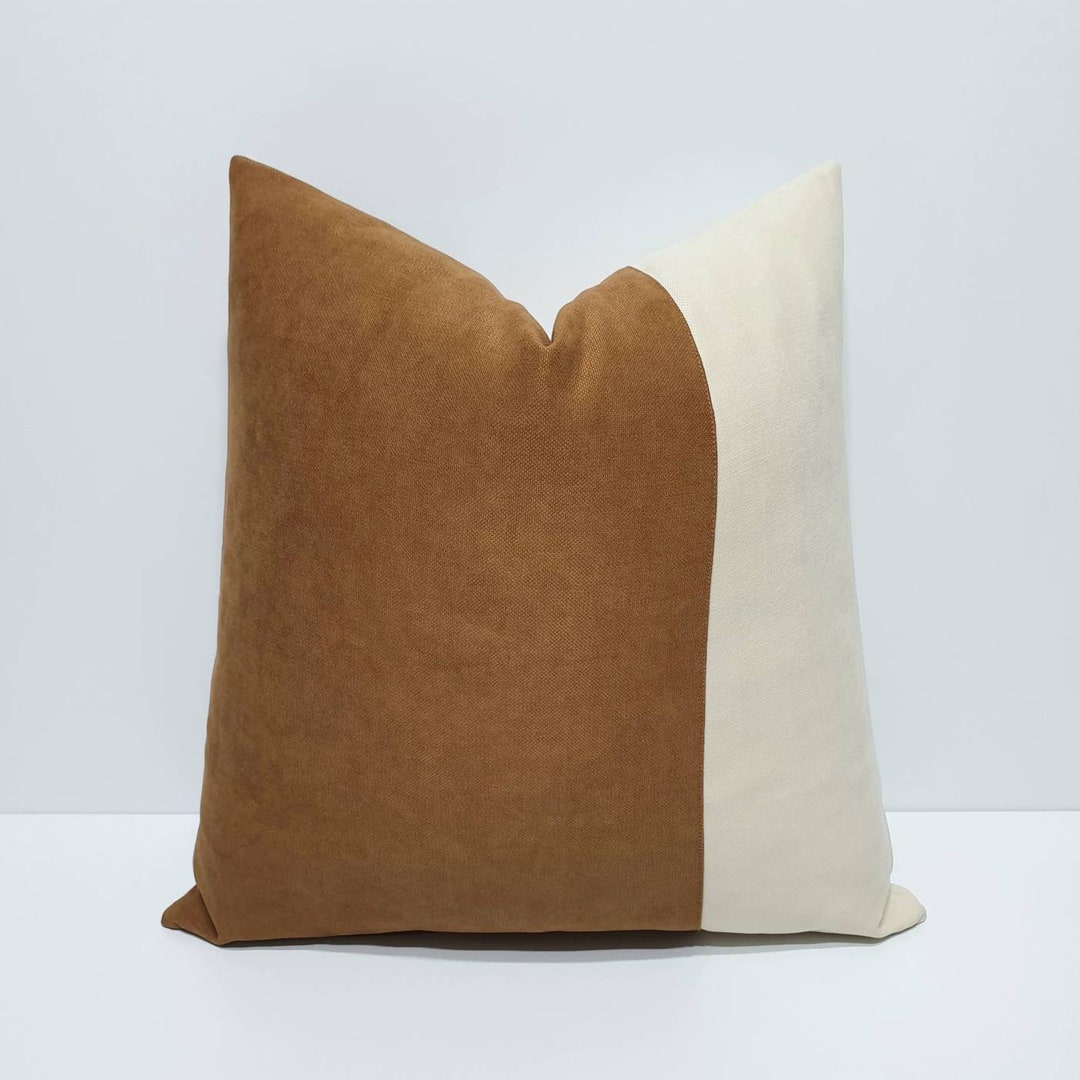 Dark Camel Pillow Cover, Camel and Cream Cushion Cover, Camel Throw ...