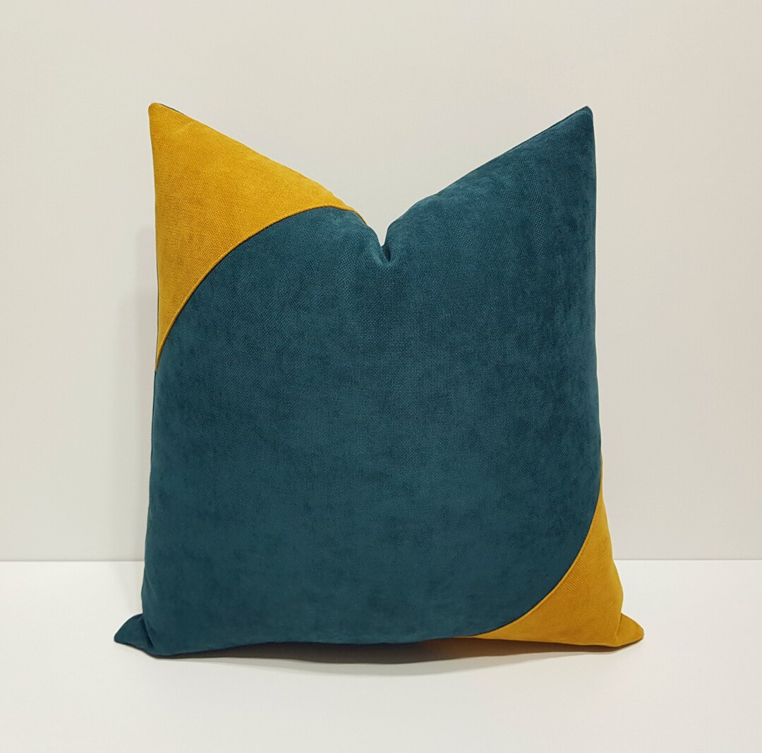 Dark Teal Pillow Cover, Teal and Mustard Yellow Pillow Cover, Designer ...