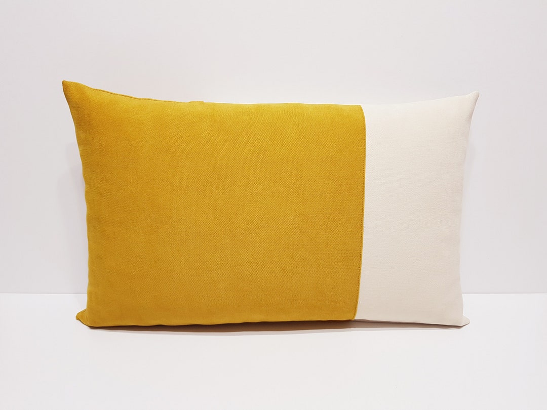 Mustard Yellow Lumbar Pillow Cover, Mustard and Cream Pillow Cover ...