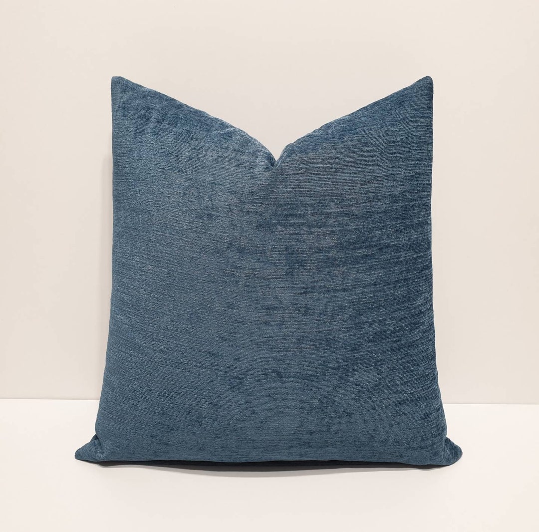 Blue Pillow Cover, Teal Blue Throw Pillow Cover, Chenille Cushion Cover ...