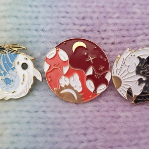 Yin Yang Style Enamel Pins, Dragon, Koi, Fox Pin Badge, Ocean, Black and White Badges, Pins ...