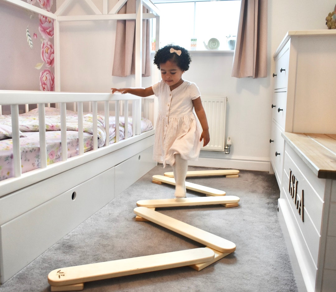 Balance Beam Set, Gym for Kids, Montessori Toy, Wooden Balance Gymnast ...